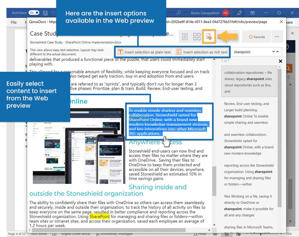 Preview and re-use only the document parts you need – Help Center